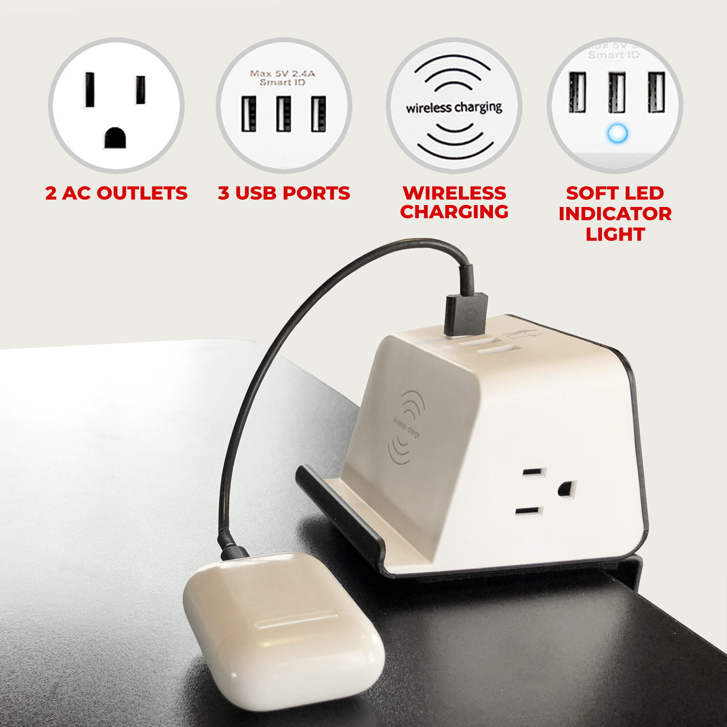 AnthroDesk Clamp-on Wireless Charger Power Socket