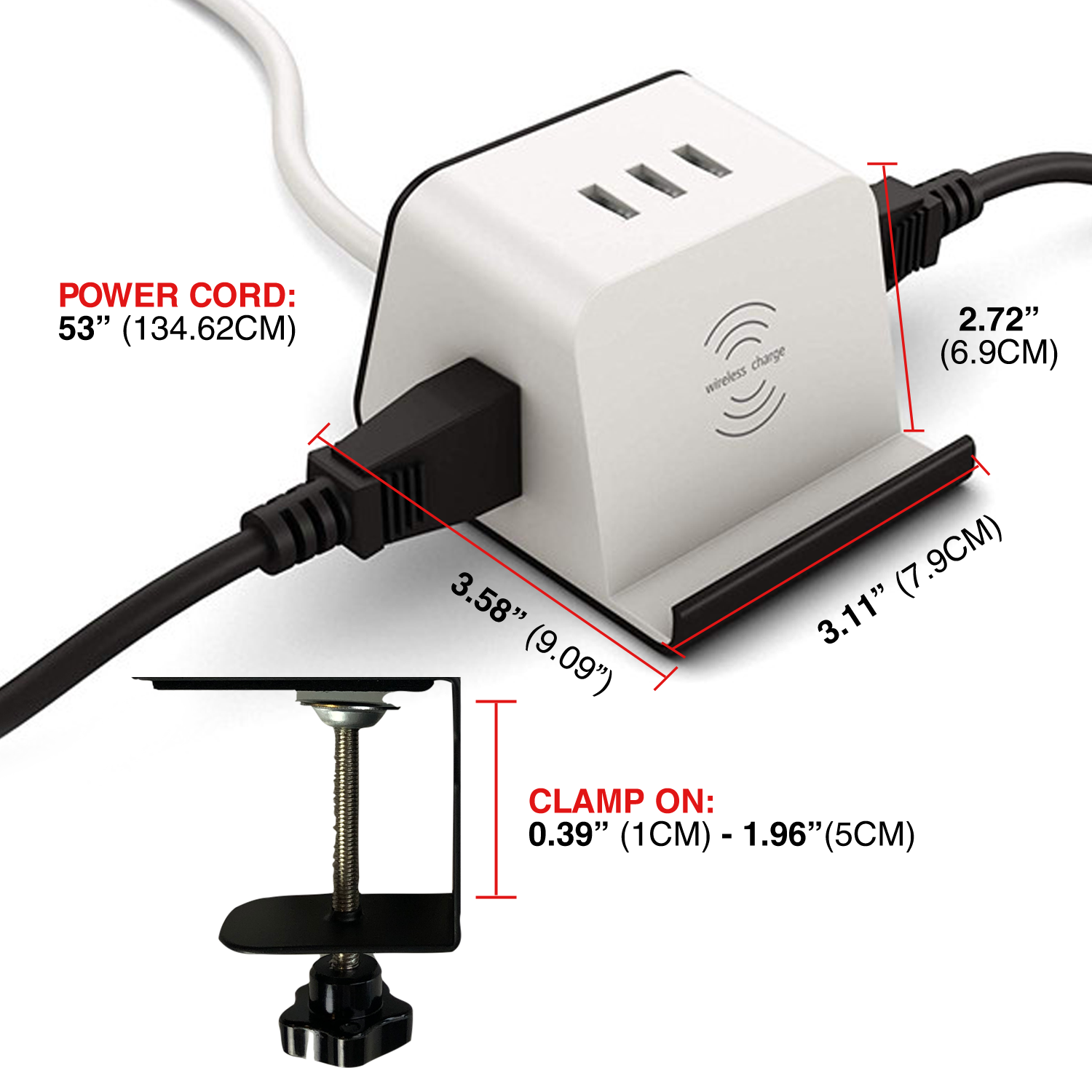 AnthroDesk Clamp-on Wireless Charger Power Socket